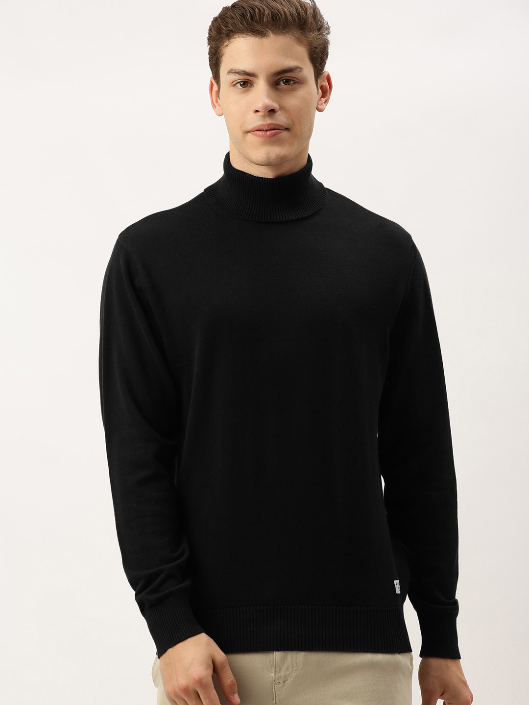 Buy Flying Machine Men Black Solid Turtle Neck Pullover Sweater ...
