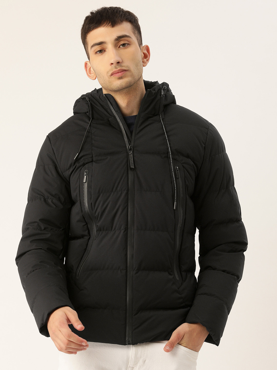 Buy Flying Machine Men Black Solid Hooded Puffer Jacket - Jackets for ...