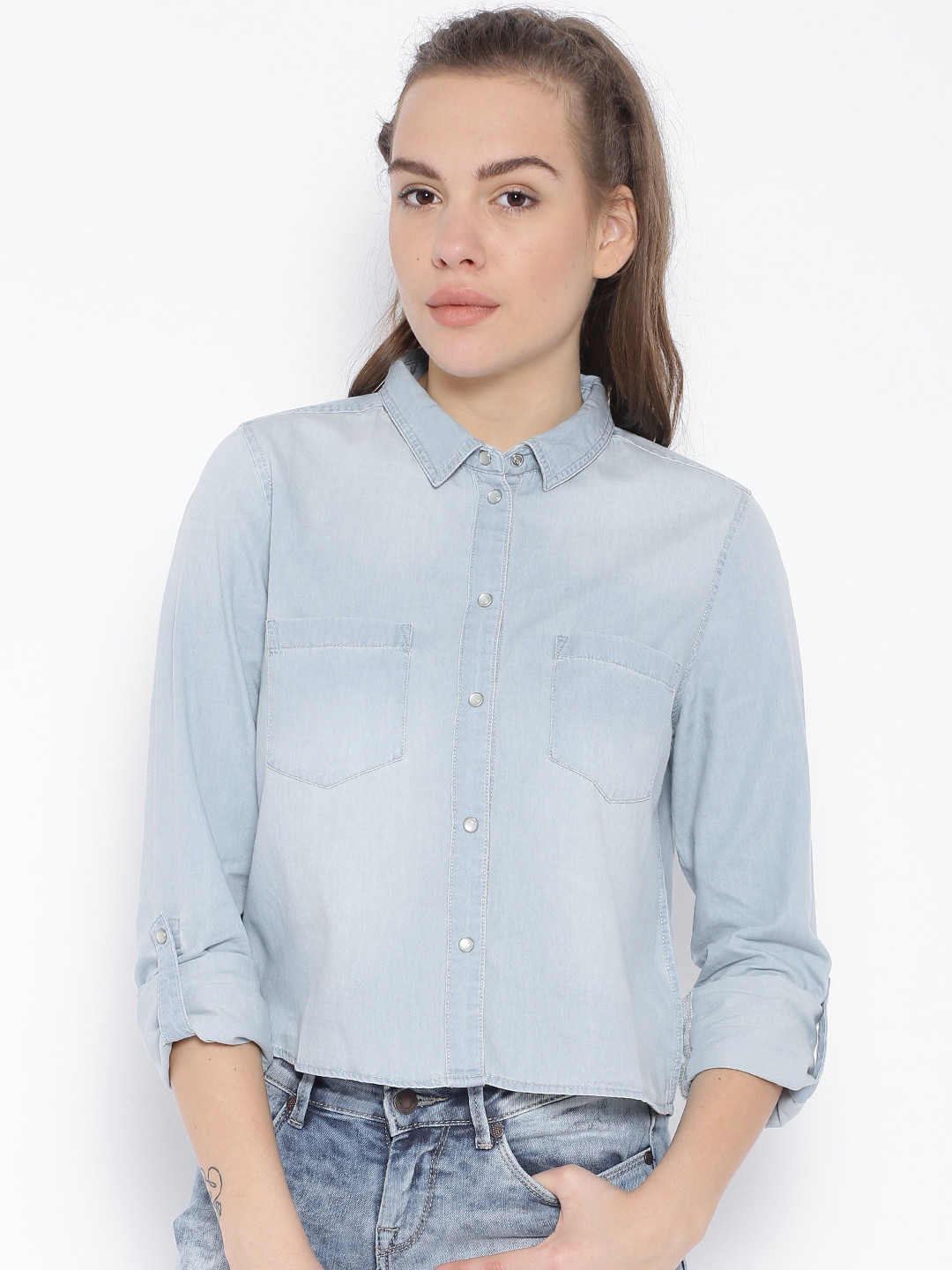 Buy ONLY Blue Denim Shirt - Shirts for Women 1282859 | Myntra