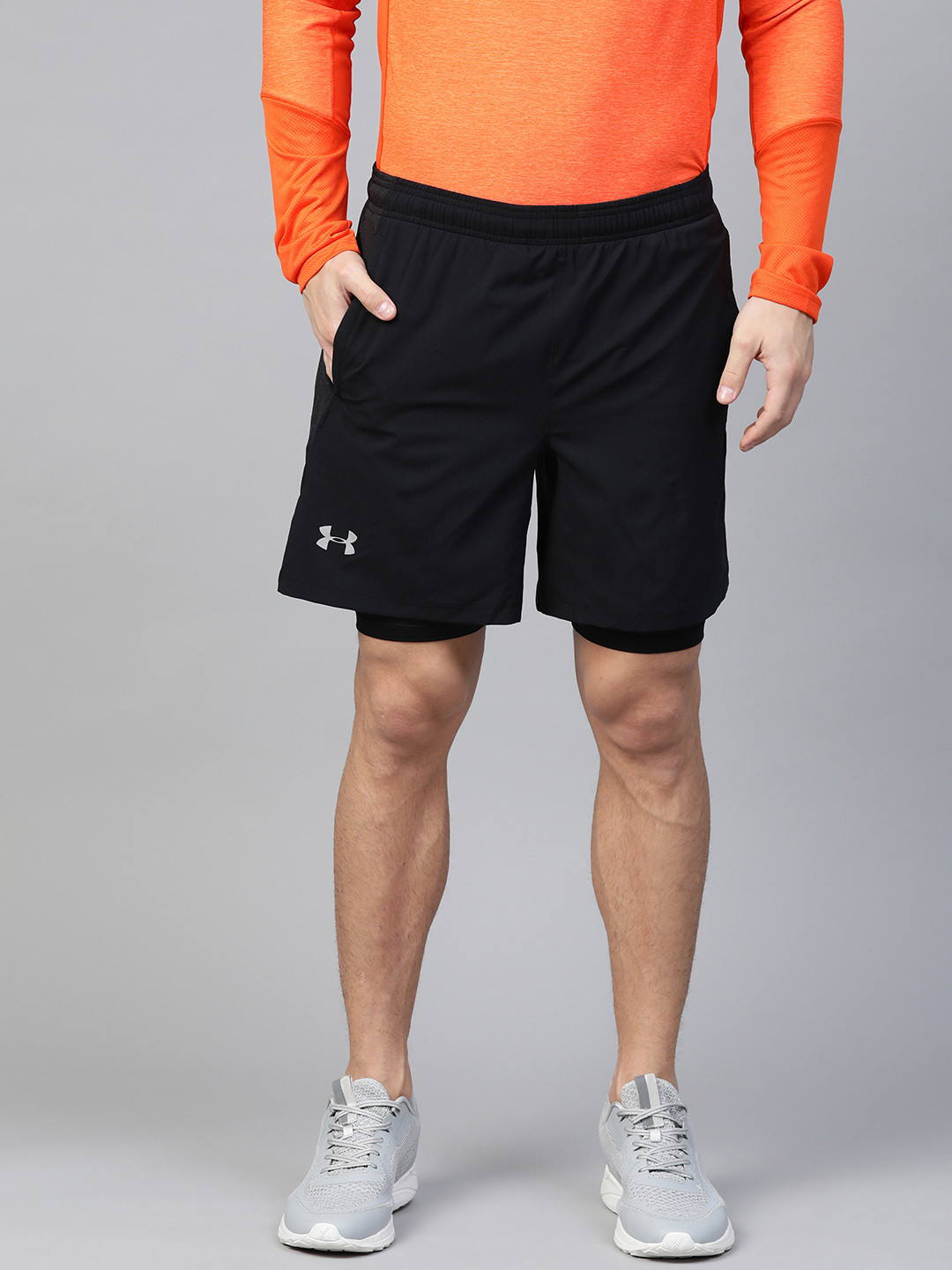 Buy UNDER ARMOUR Men Black Solid Launch SW 2 In 1 Running Shorts ...
