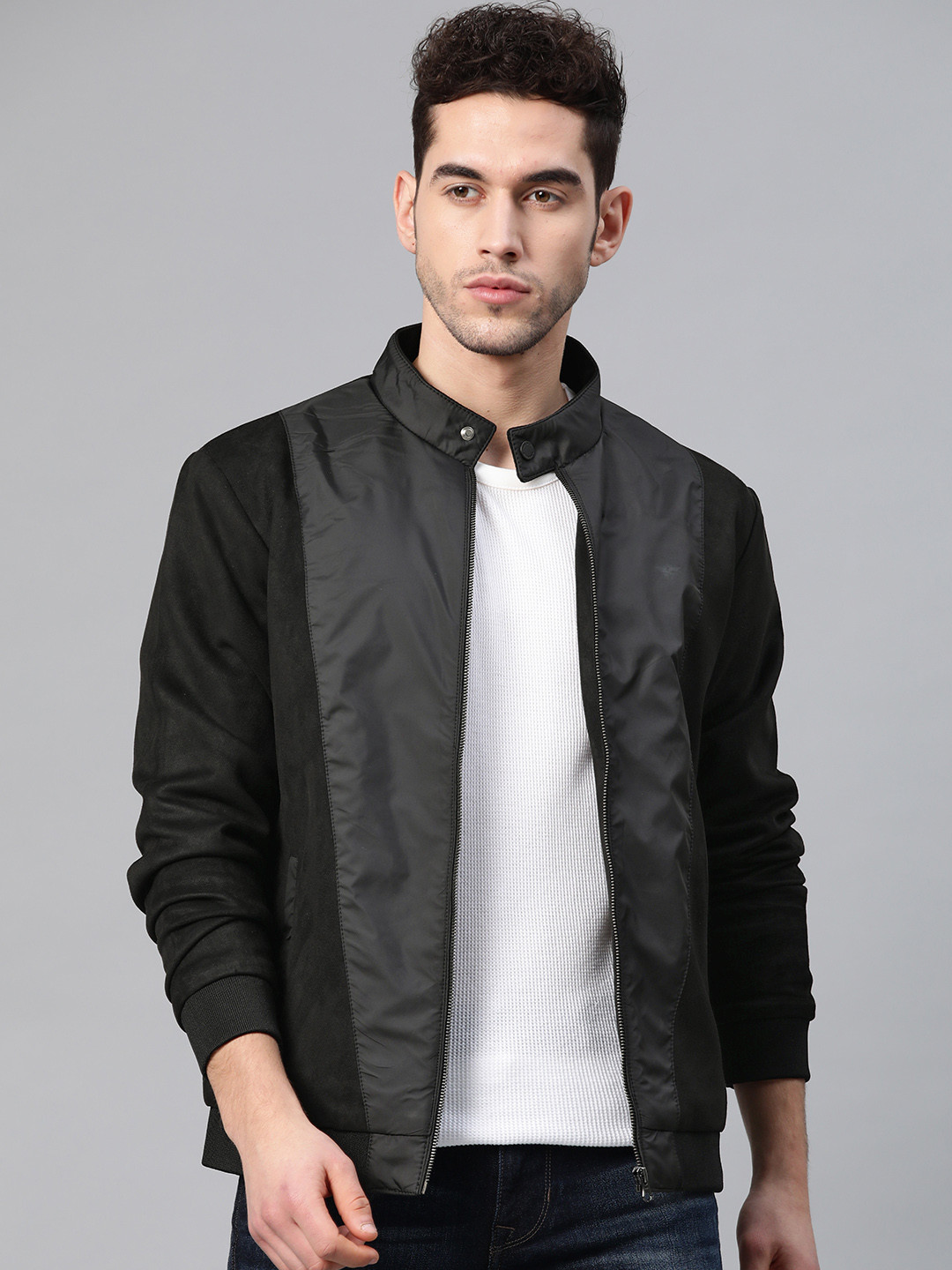 Buy Park Avenue Men Black Solid Suede Finish Bomber Jacket - Jackets ...