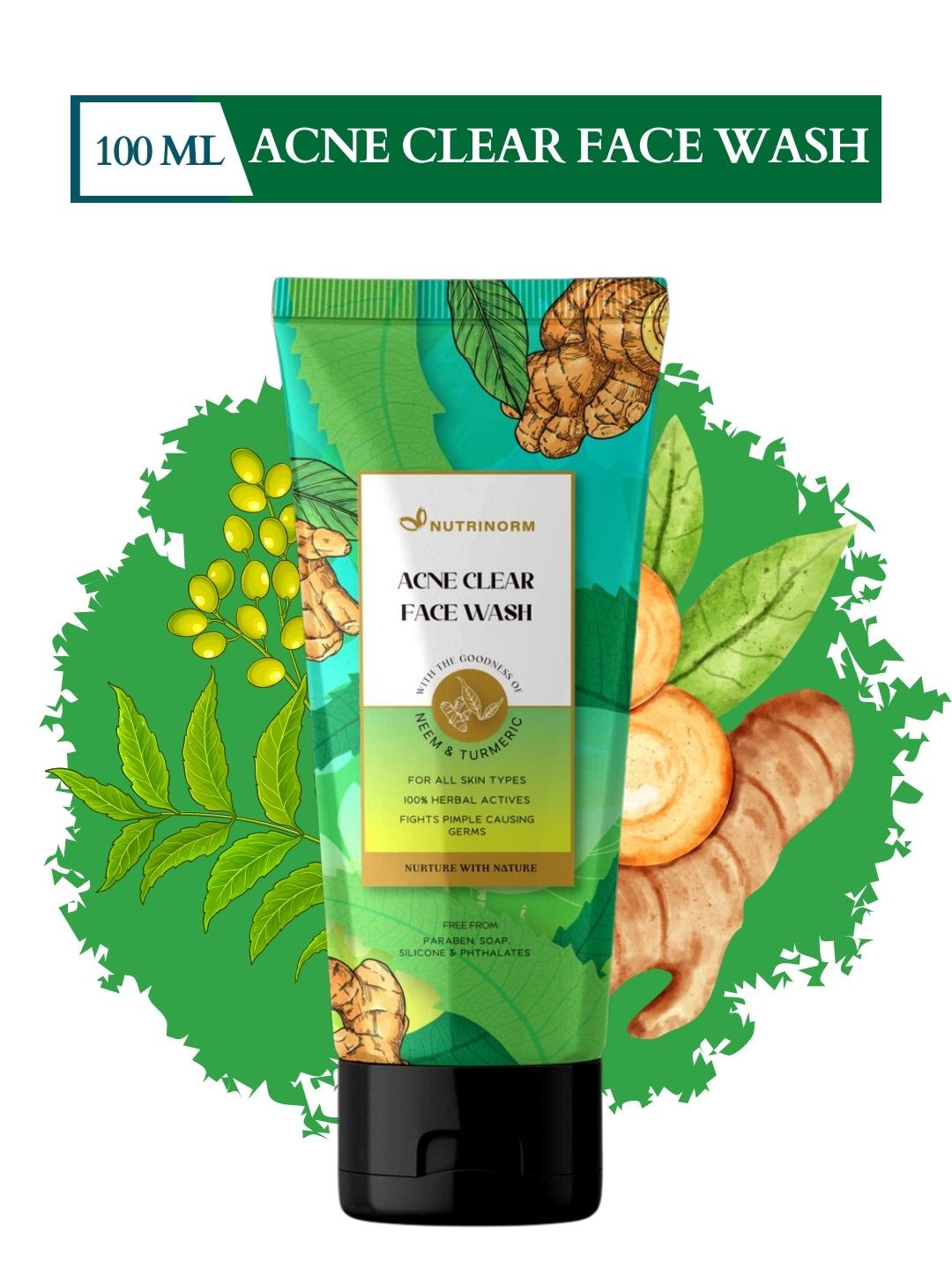 Buy Nutrinorm Wellness Unisex Green Acne Clear Face Wash 100 Ml - Face ...