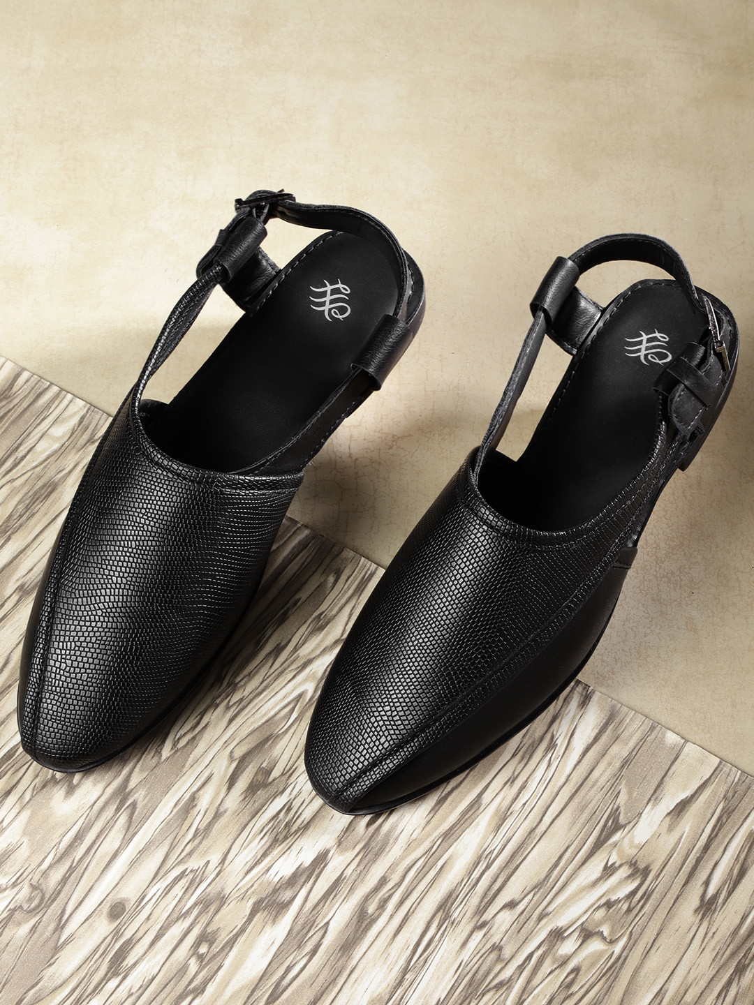 Buy House Of Pataudi Men Black Textured Shoe Style Sandals - Sandals ...