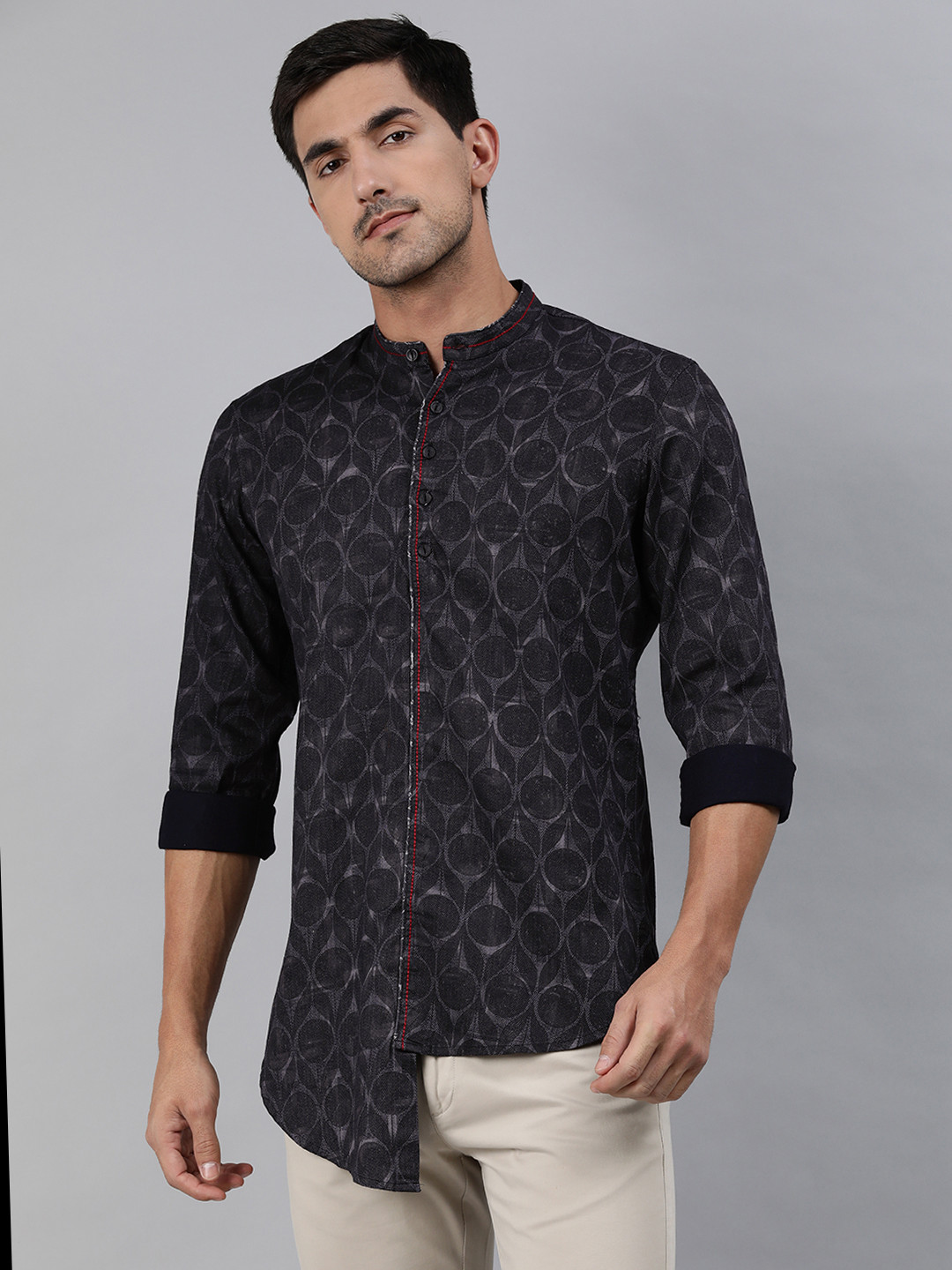 Buy Ethnix By Raymond Men Black Ethnic Motifs Printed Kurta - Kurtas ...