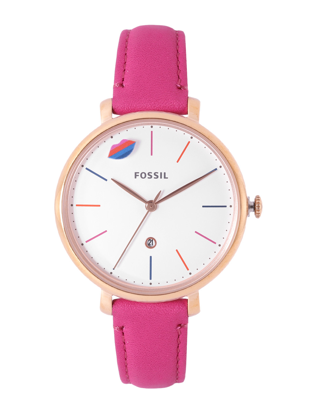 Buy Fossil Women Jacqueline White Dial & Pink Genuine Leather Strap ...