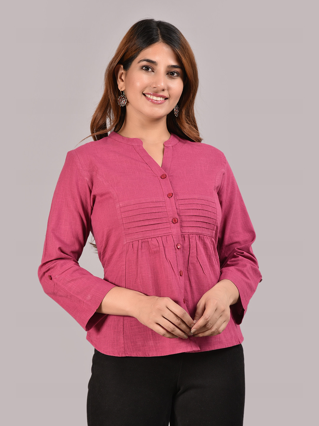 Buy YASH GALLERY Women Pink Regular Fit Solid Casual Shirt - Shirts for ...