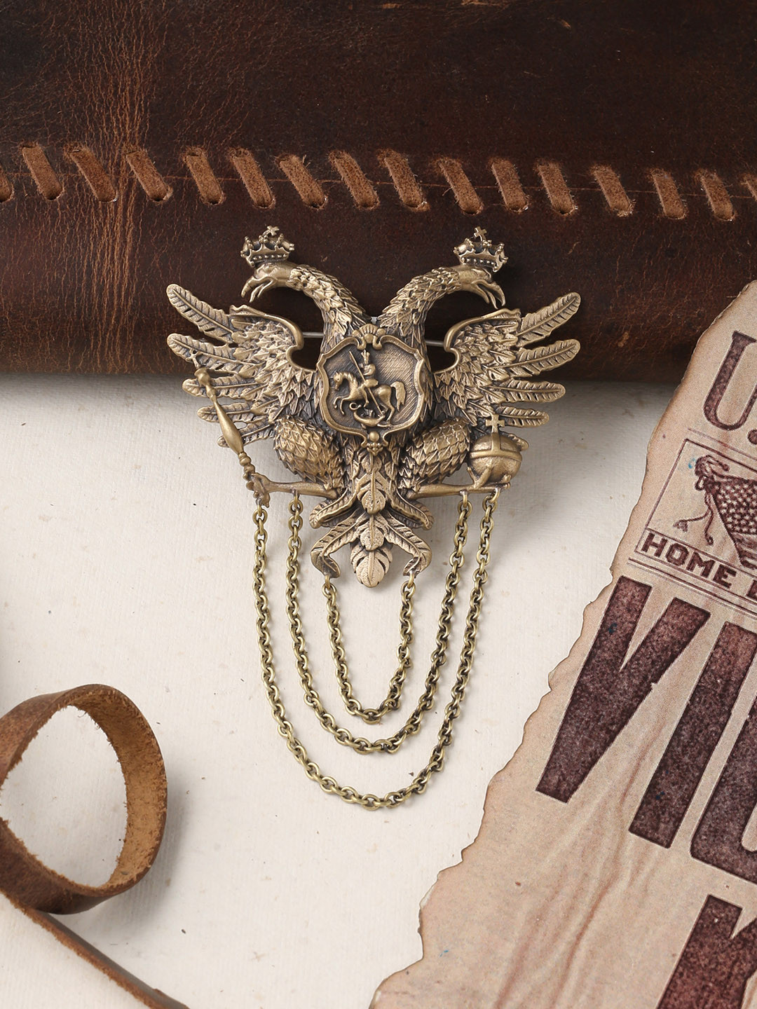 Buy COSA NOSTRAA Men Antique Gold Toned Rising Phoenix Shaped Statement ...