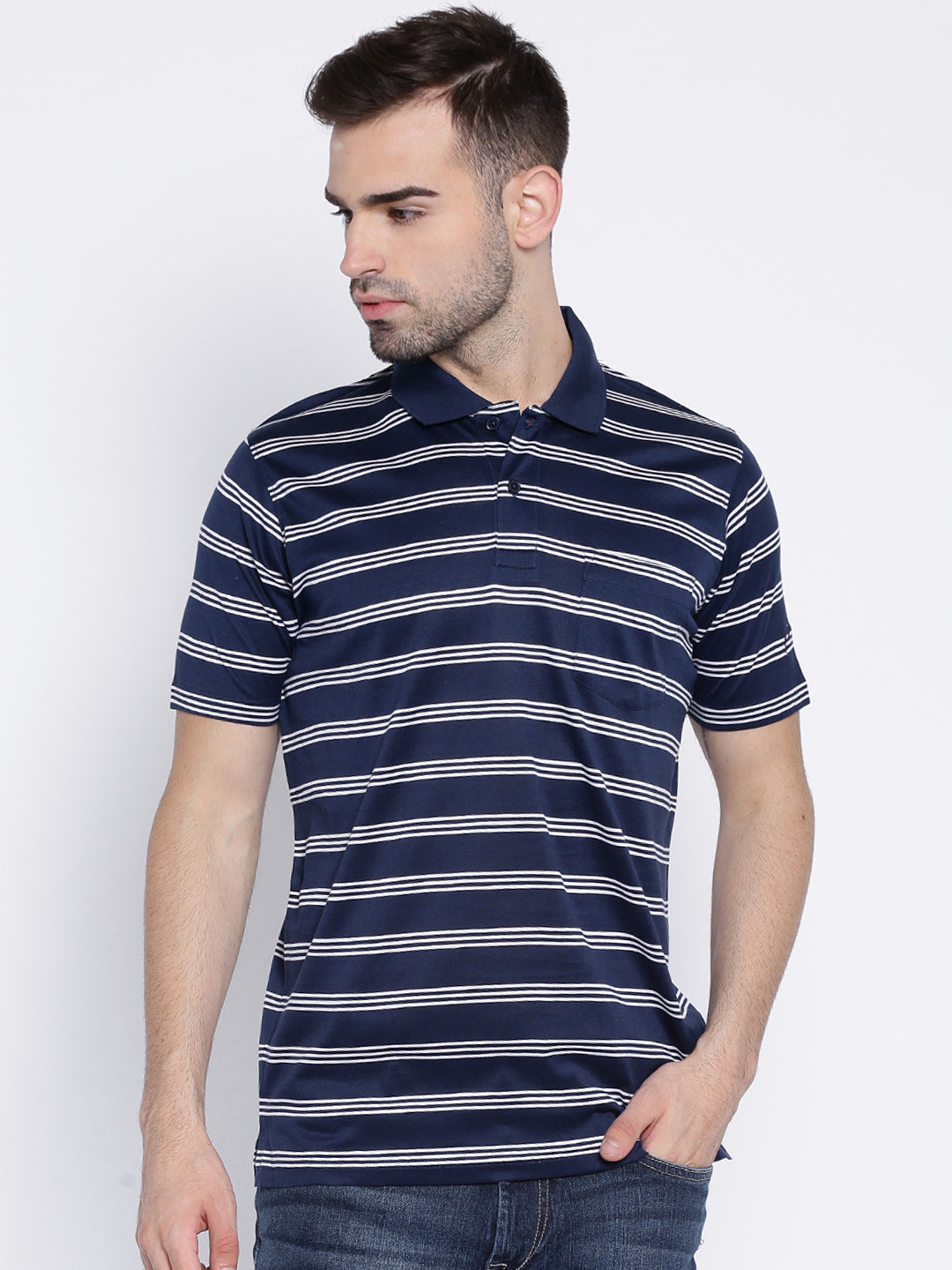 Buy Proline Blue White Striped Polo Pure Cotton T Shirt - Tshirts for ...