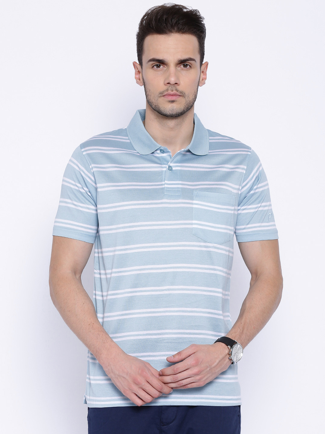 Buy Proline Blue Striped Polo Pure Cotton T Shirt - Tshirts for Men ...