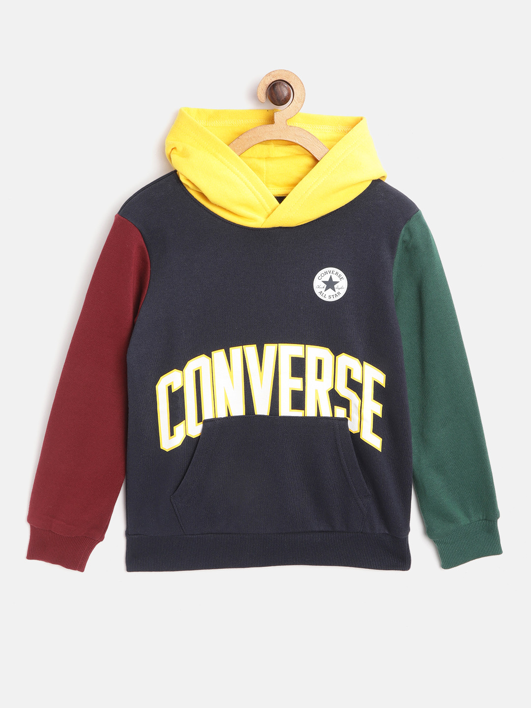 Buy Converse Boys Navy Blue & White Brand Logo Print Hooded Sweatshirt ...