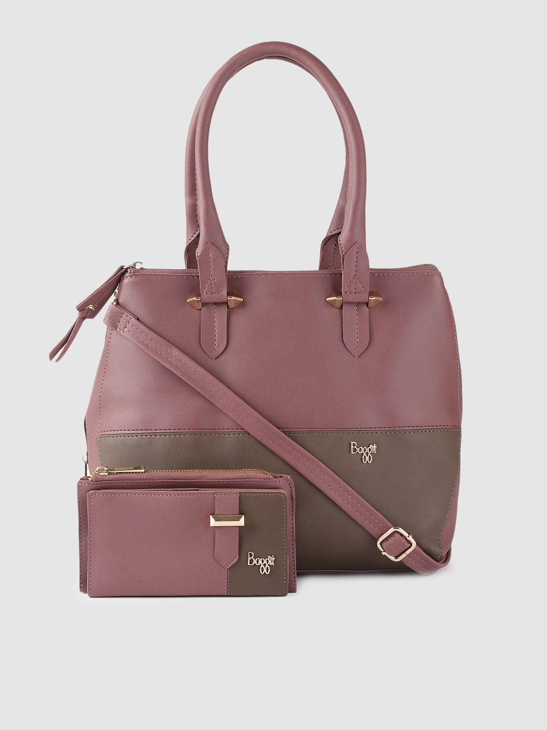 Buy Baggit Taupe & Dusty Pink Colourblocked Shoulder Bag With Wallet ...