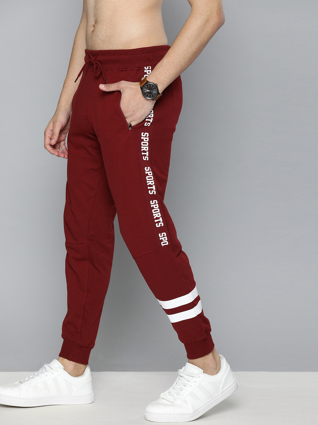 Buy HERE&NOW Men Maroon Solid Joggers - Track Pants for Men 12899404 ...