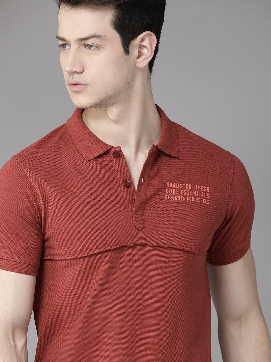 Buy Roadster Men Rust Red Solid Polo Collar Pure Cotton T Shirt ...