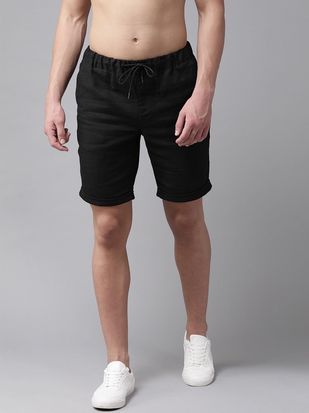 Buy Roadster Men Black Solid Pure Cotton Regular Fit Shorts - Shorts ...