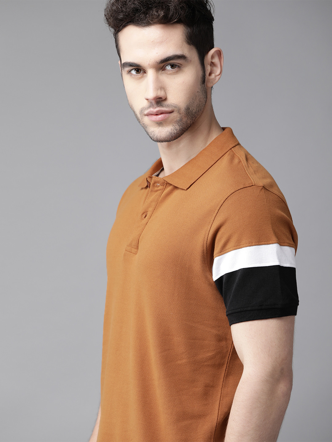 Buy Roadster Men Rust Orange Pure Cotton Solid Polo Collar T Shirt ...