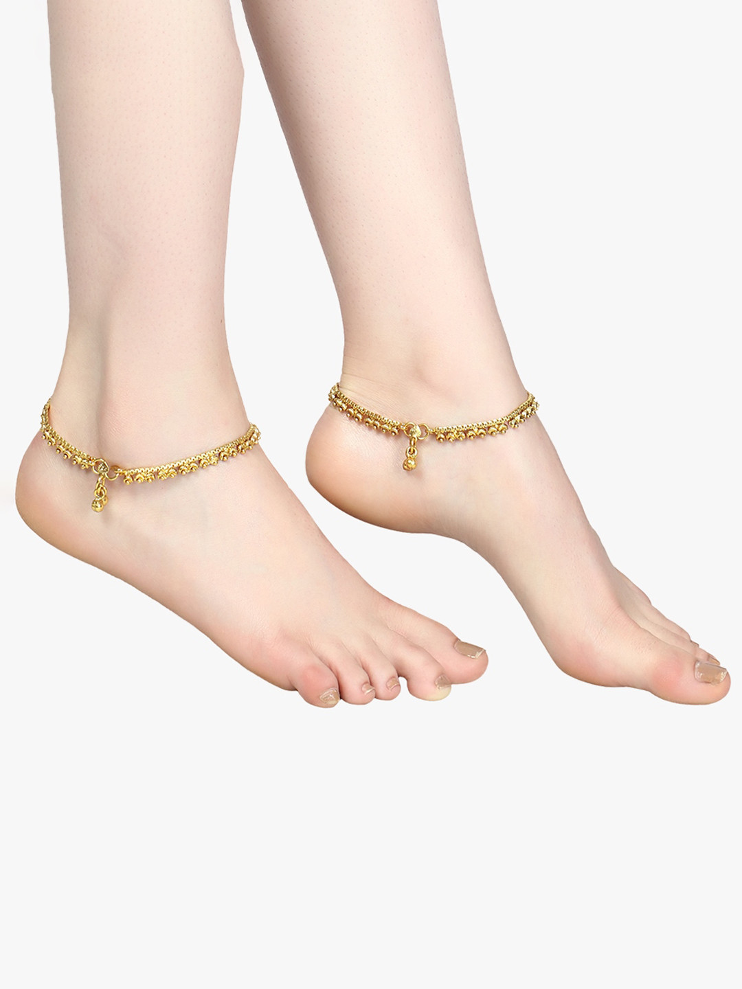 Buy Adwitiya Collection Set Of 2 Gold Plated Handcrafted Anklets ...