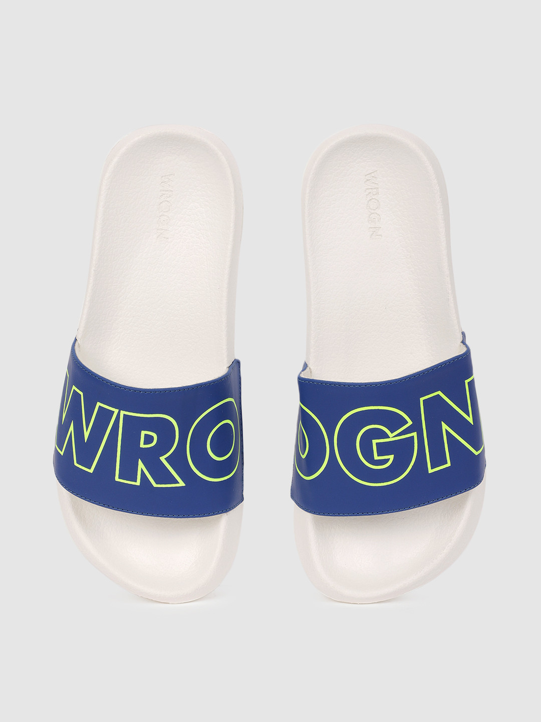 Buy WROGN Men Blue & White Printed Sliders - Flip Flops for Men ...