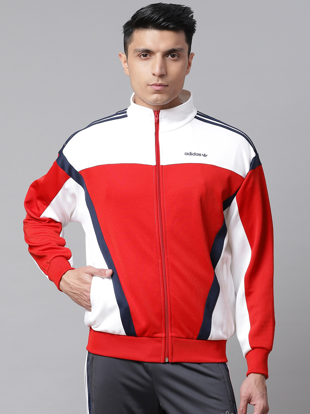Buy ADIDAS Originals Men Red & White Classics Colourblocked Track ...