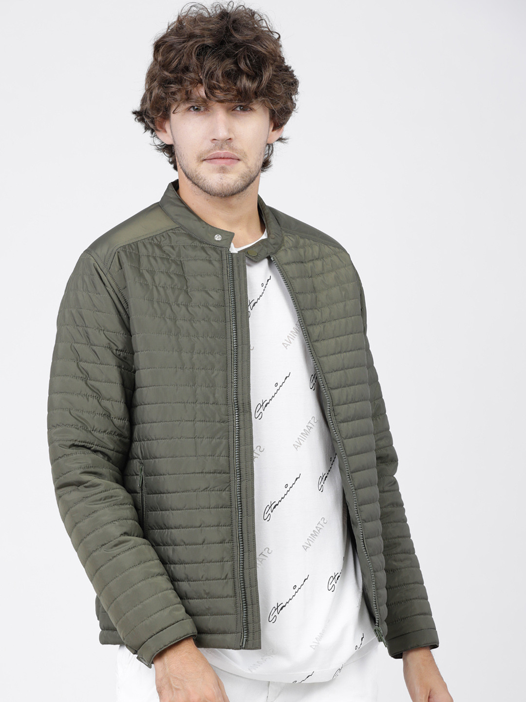 Buy HIGHLANDER Men Green Striped Padded Jacket - Jackets for Men ...