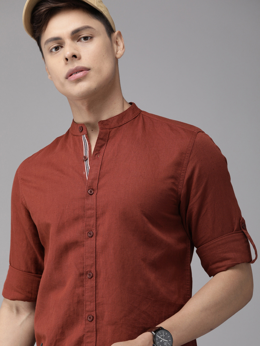 Buy Roadster Men Rust Red Regular Fit Solid Casual Shirt - Shirts for ...