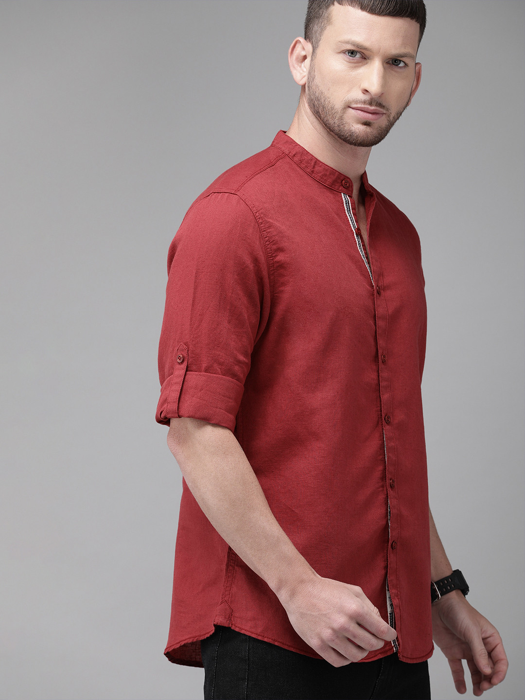 Buy Roadster Men Rust Red Regular Fit Solid Casual Linen Shirt - Shirts ...