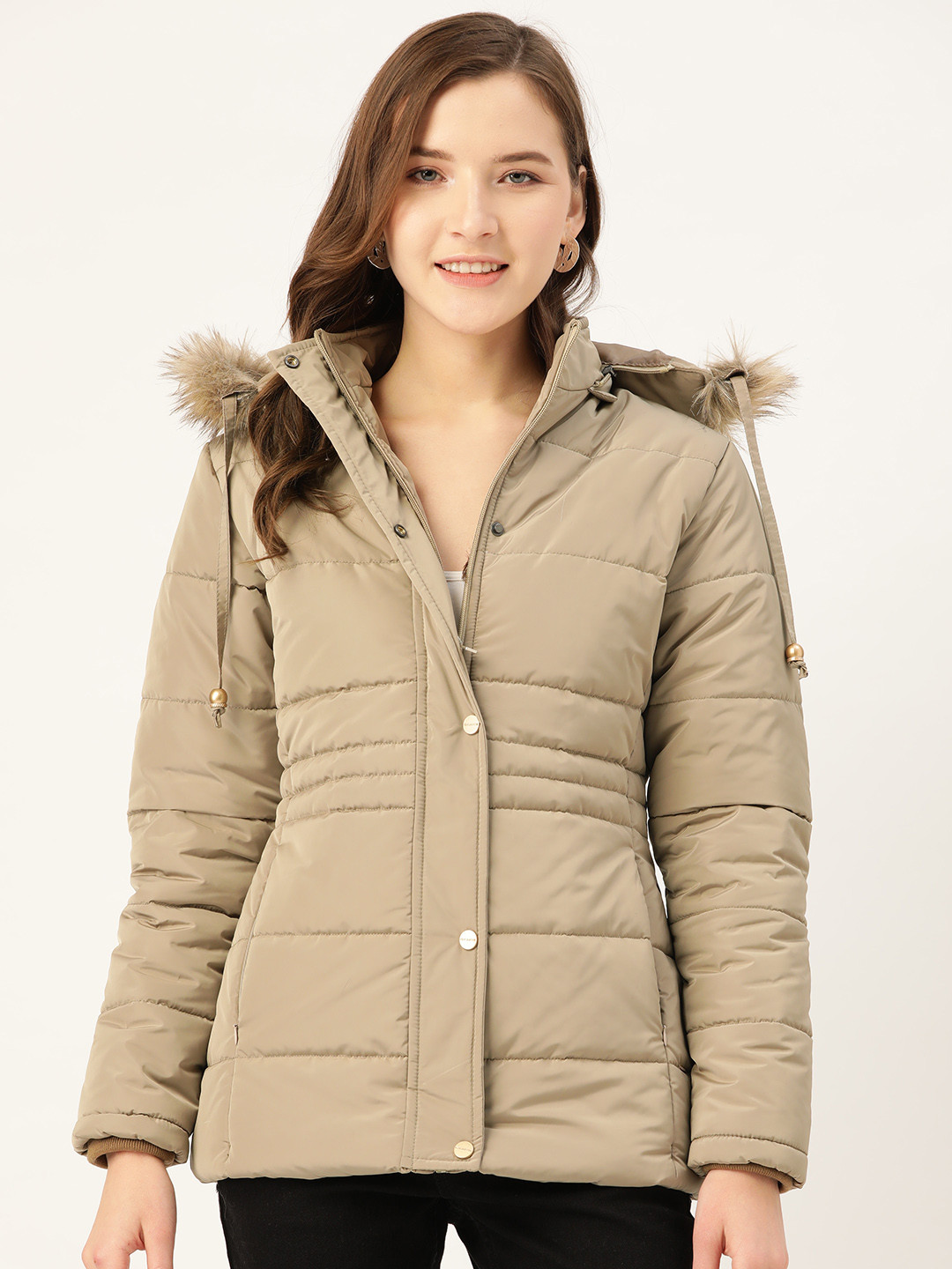 Buy Okane Women Beige Solid Hooded Parka Jacket - Jackets for Women ...