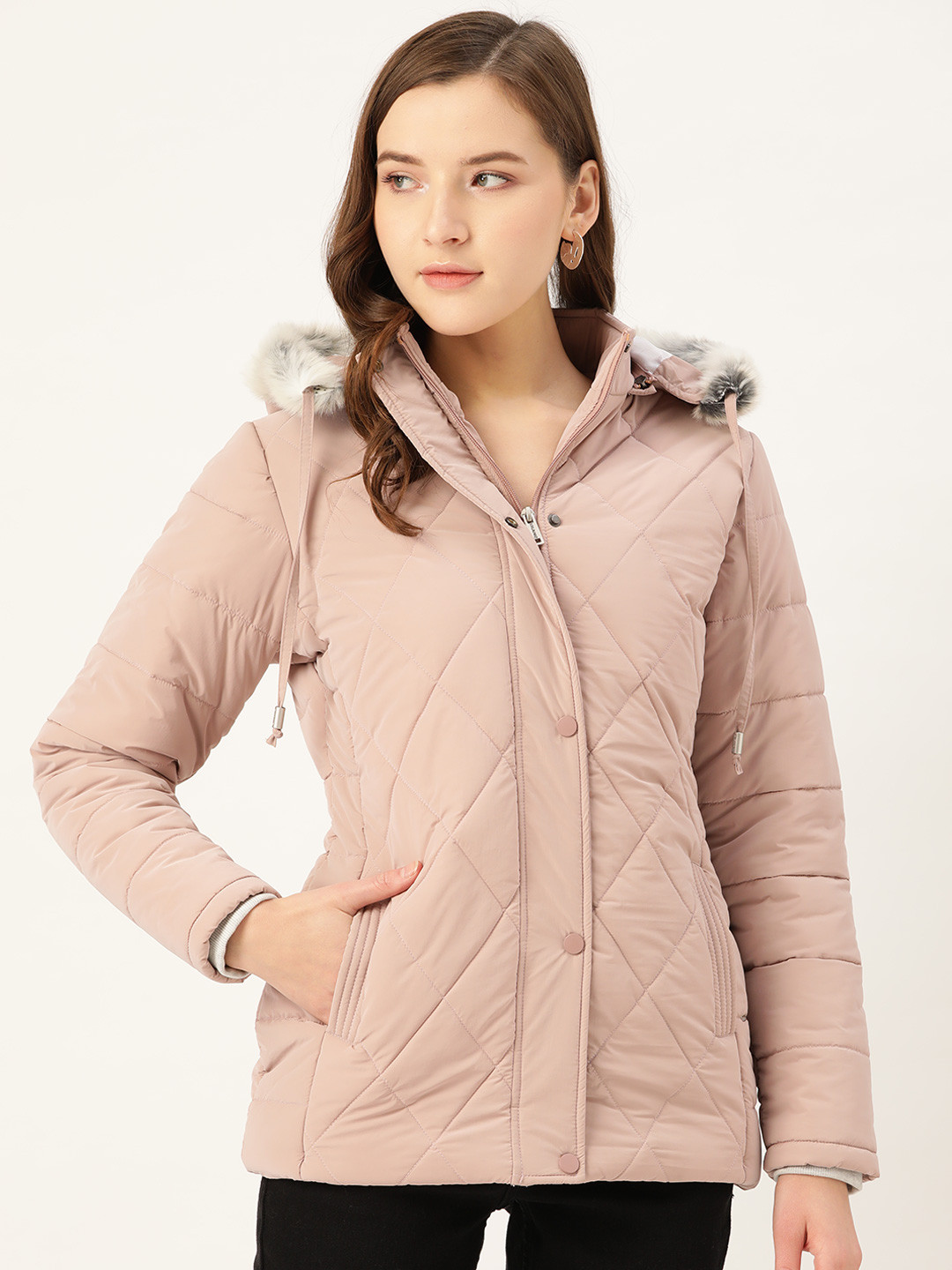 Buy Okane Women Dusty Pink Solid Hooded Parka Jacket - Jackets for ...