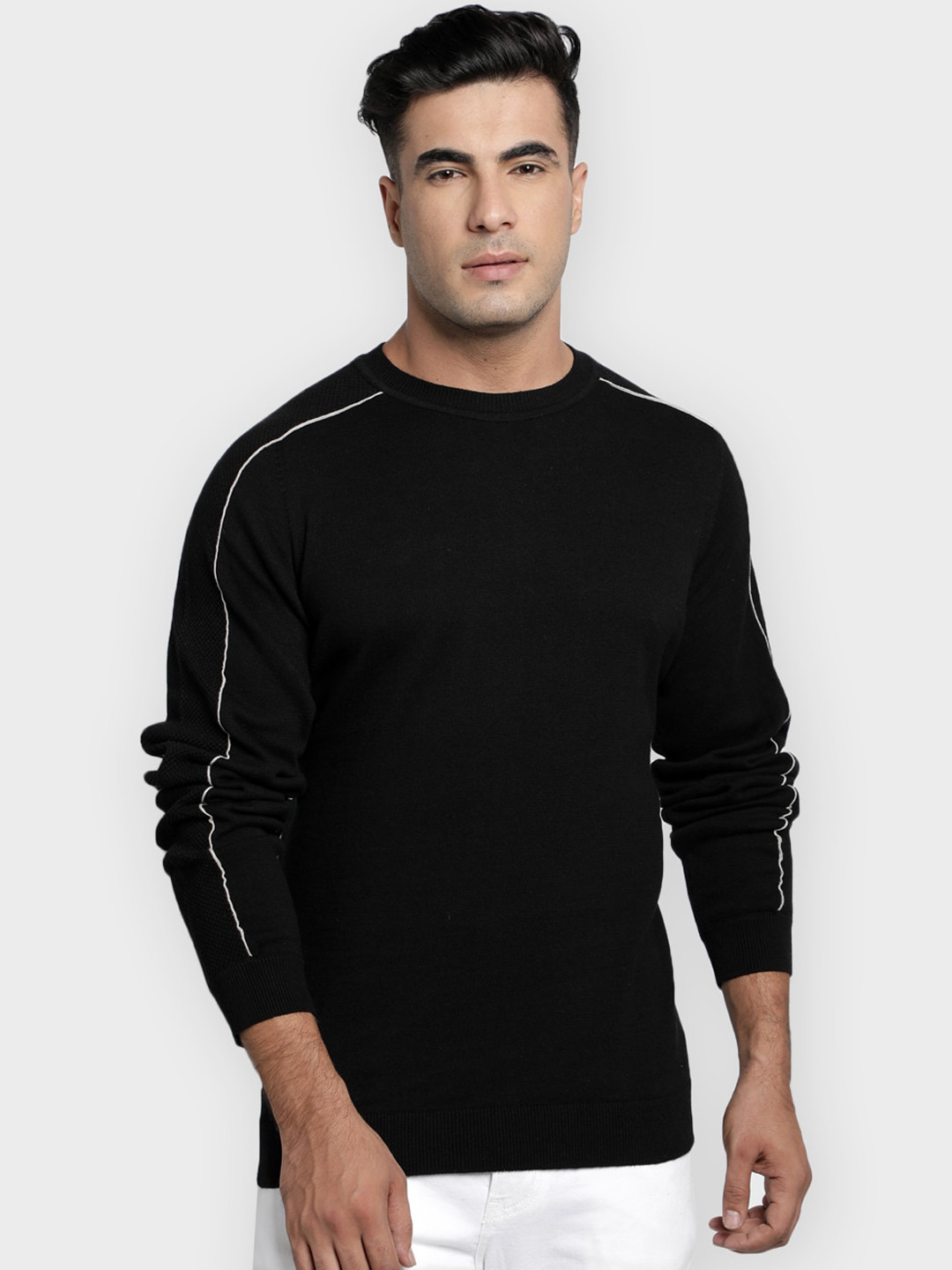 Buy Red Tape Men Black Solid Pullover Sweater - Sweaters for Men ...