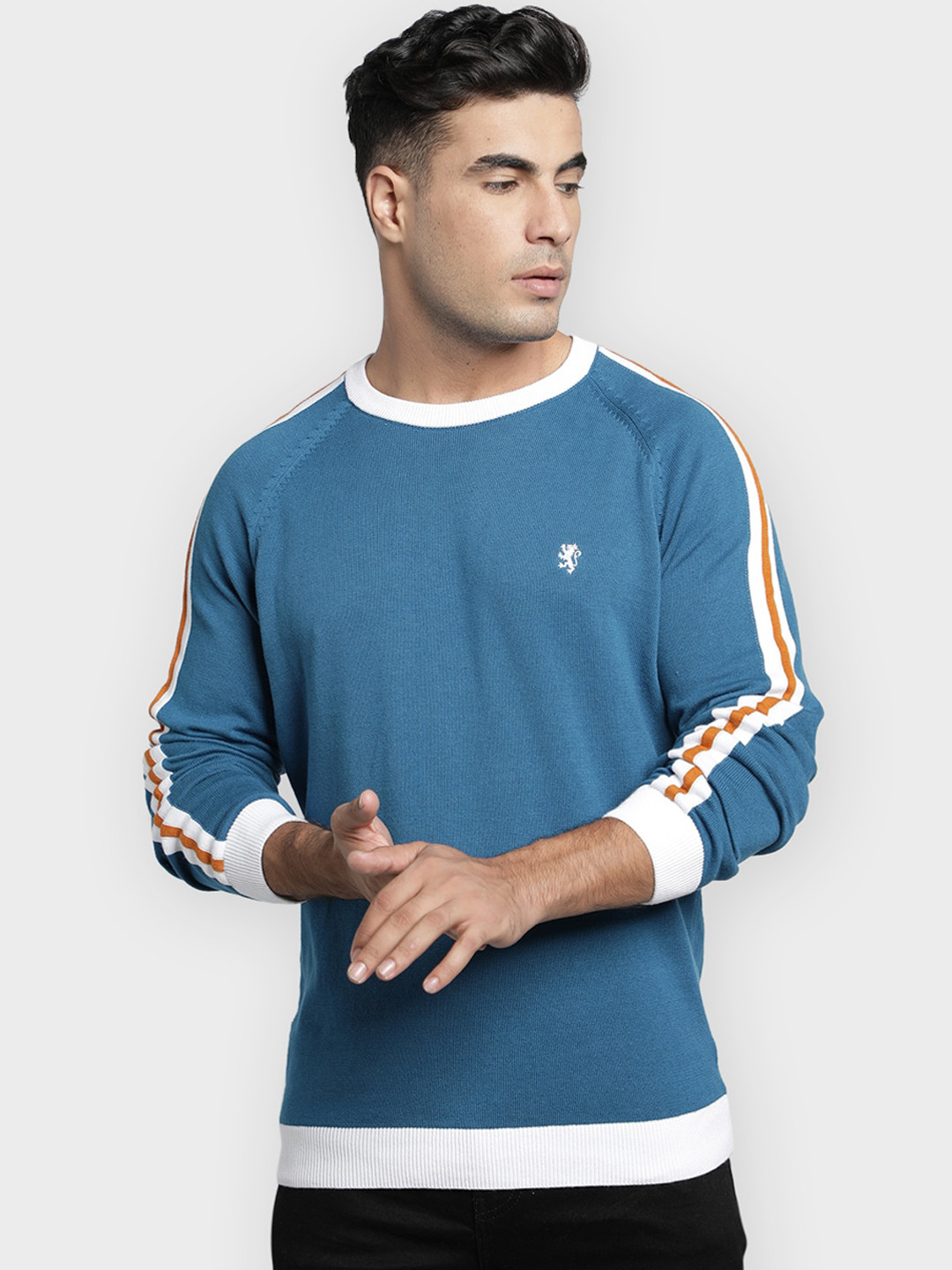 Buy Red Tape Men Blue Striped Pullover Sweater - Sweaters for Men ...