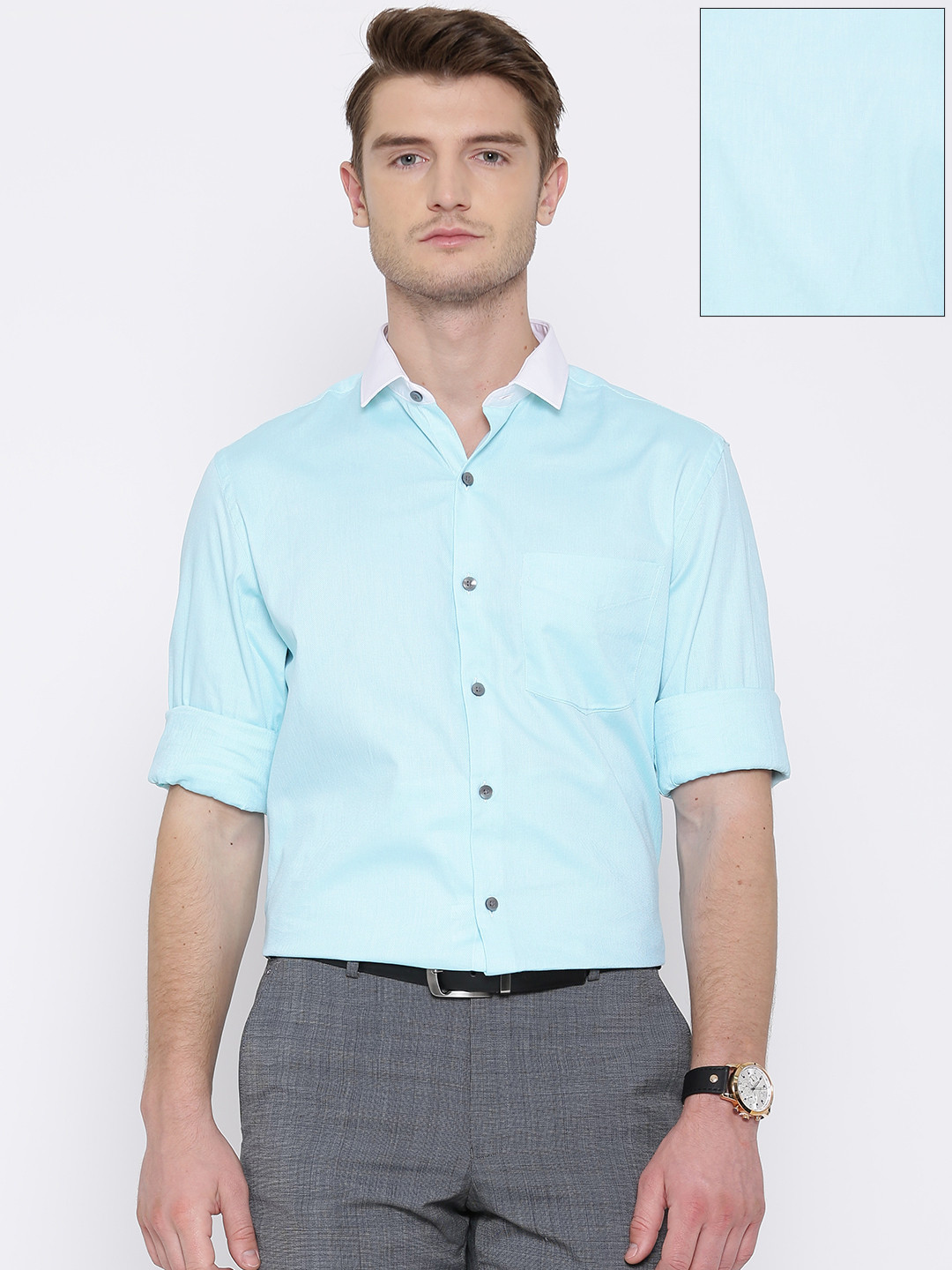 Buy John Players Turquoise Blue Patterned Slim Formal Shirt - Shirts ...