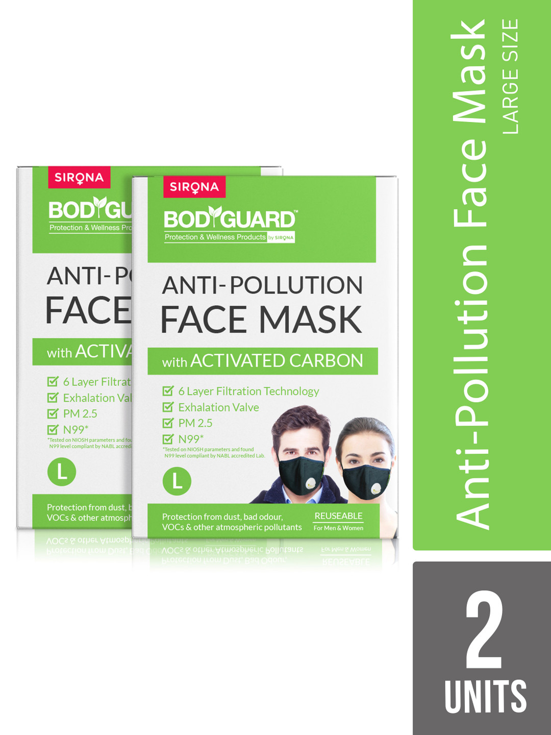 Buy BOD GUARD Unisex Pack Of 2 Black 6 Ply Reusable N99 & PM Face Masks ...