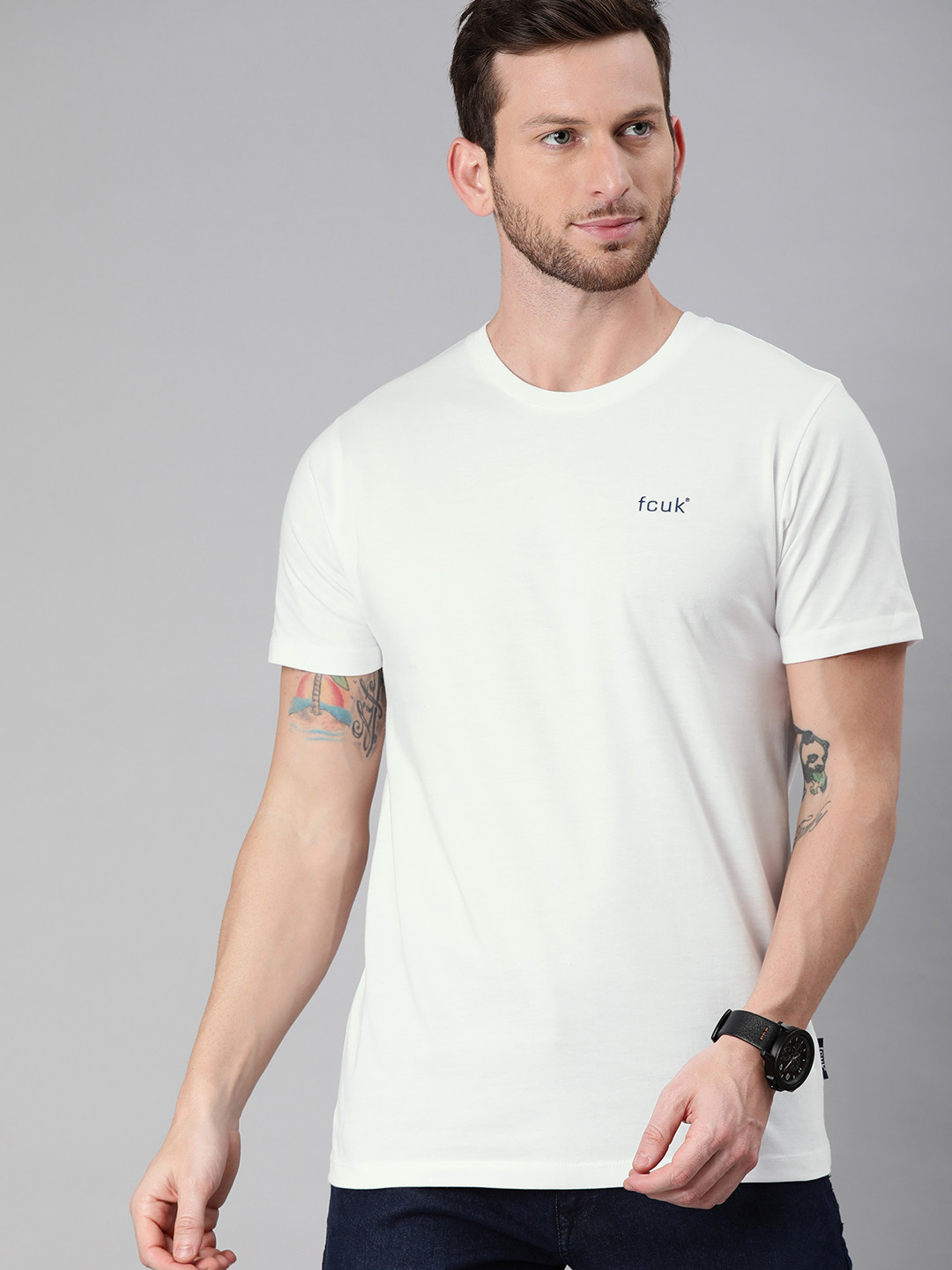 Buy French Connection Men White Solid Round Neck T Shirt - Tshirts for ...