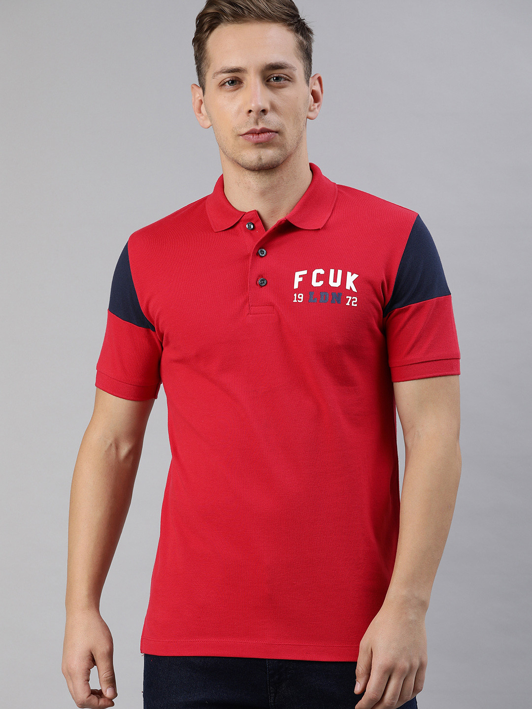 Buy French Connection Men Red Solid Polo Collar Pure Cotton T Shirt ...