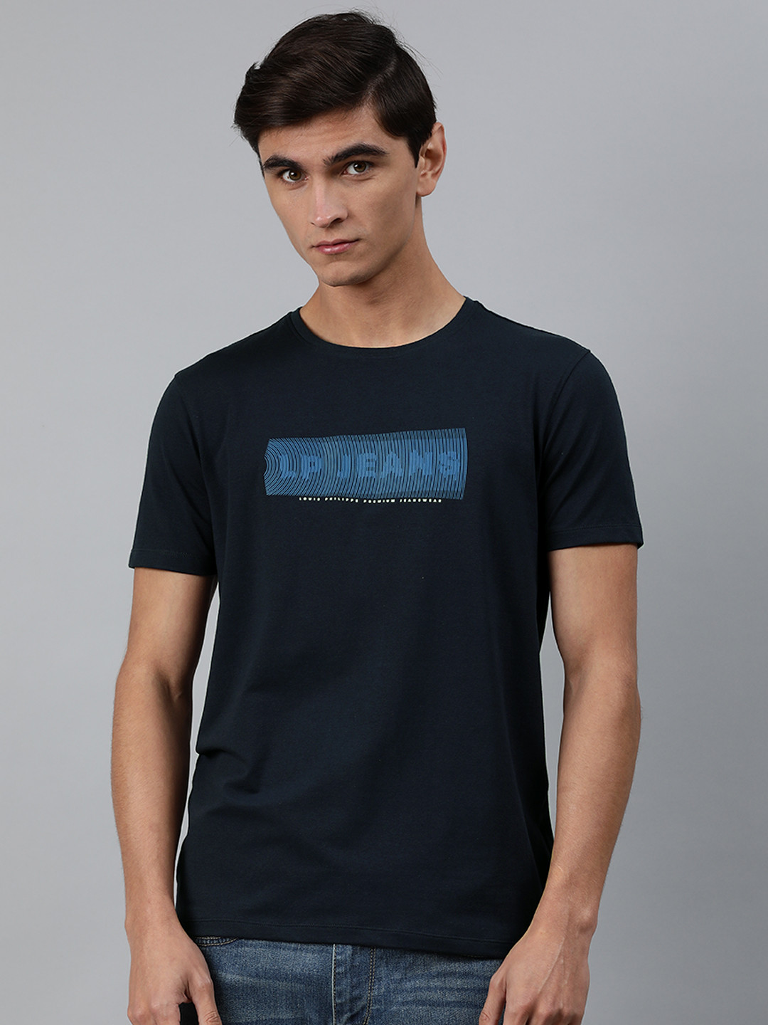 Buy Louis Philippe Jeans Men Navy Blue Printed Round Neck T Shirt ...