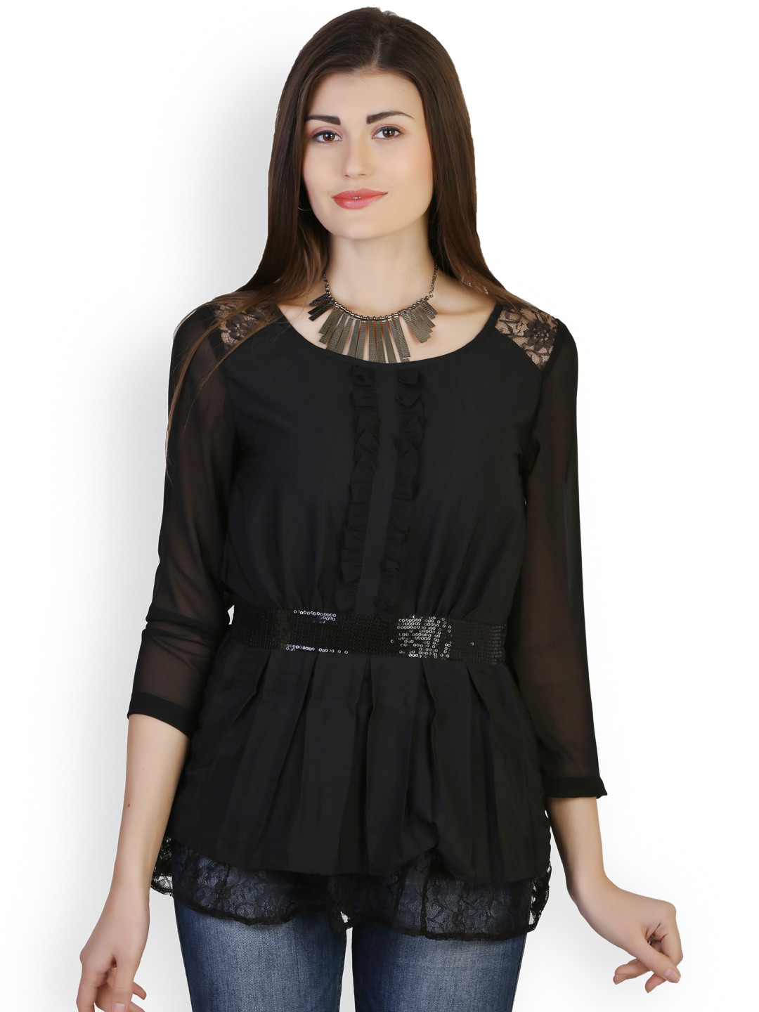 Buy Belle Fille Black Peplum Top - Tops for Women 1297853 | Myntra