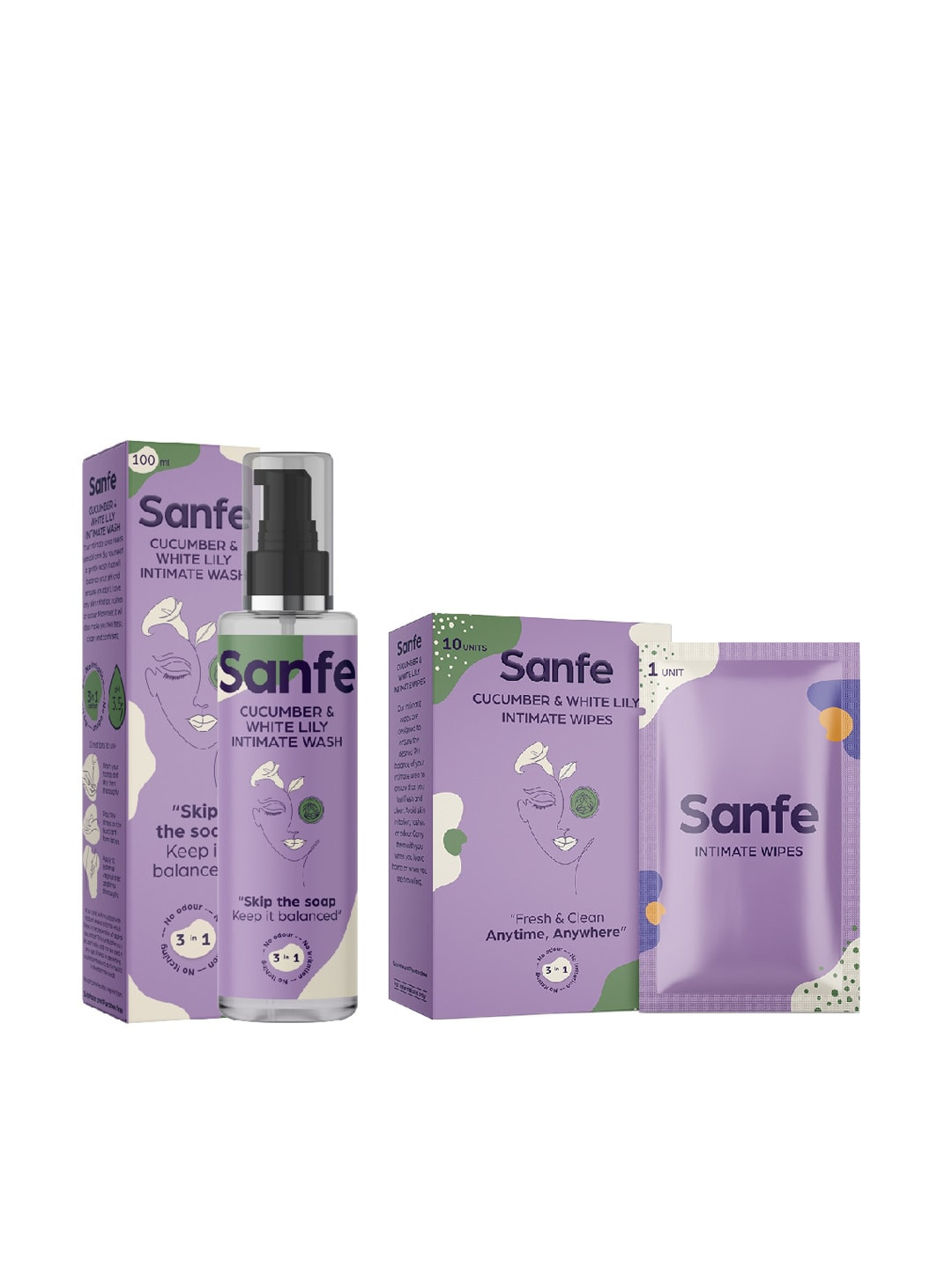 Buy Sanfe Set Of 20 Cucumber Intimate Wipes & Intimate Wash 100 Ml ...