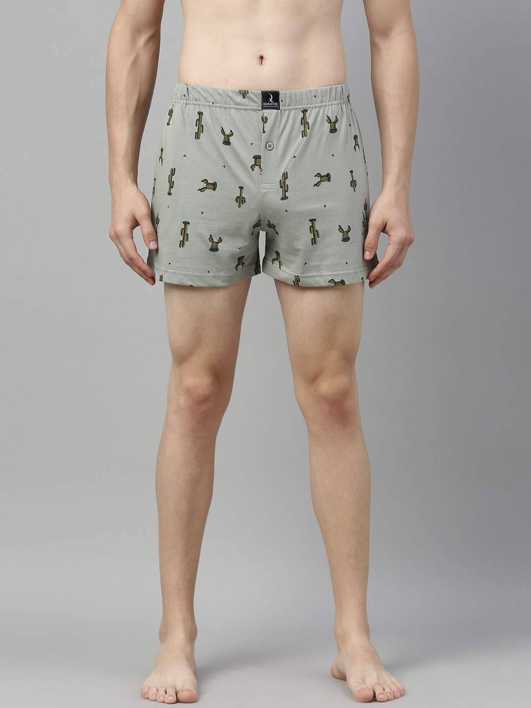 Buy QUARANTINE Men Grey & Green Cactus Print Pure Cotton Boxers ...
