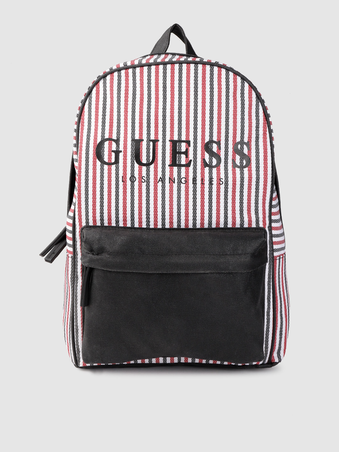 Buy GUESS Women White & Red Striped Backpack With Brand Logo Print ...