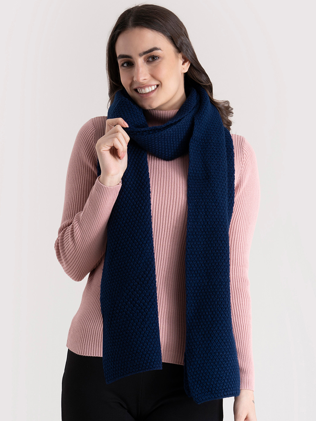 Buy FableStreet Navy Blue Textured Wool Muffler - Mufflers for Women ...