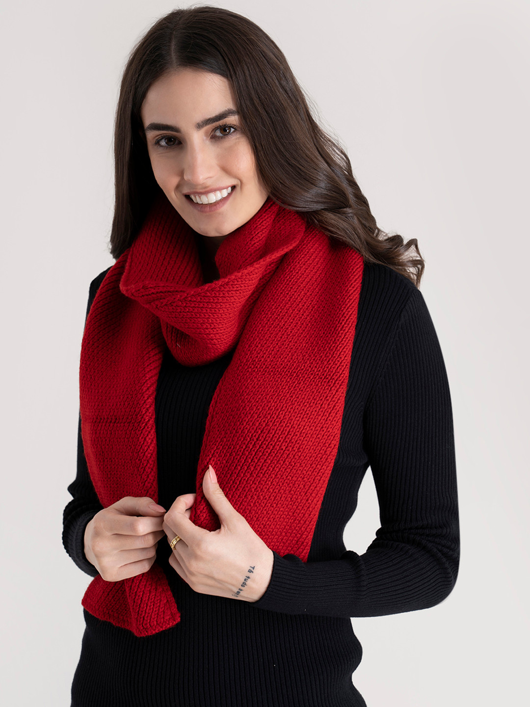 Buy FableStreet Women Red Textured Muffler - Mufflers for Women ...