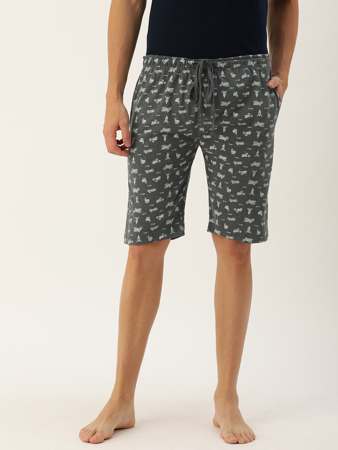 Buy Urban Dog Men Charcoal Grey & White Printed Lounge Shorts - Lounge ...