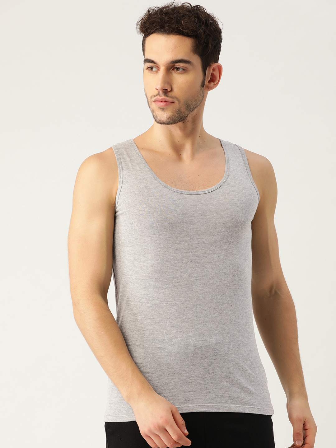 Buy Romeo Rossi Men Grey Melange Combed Cotton Solid Innerwear Vest Innerwear Vests For Men
