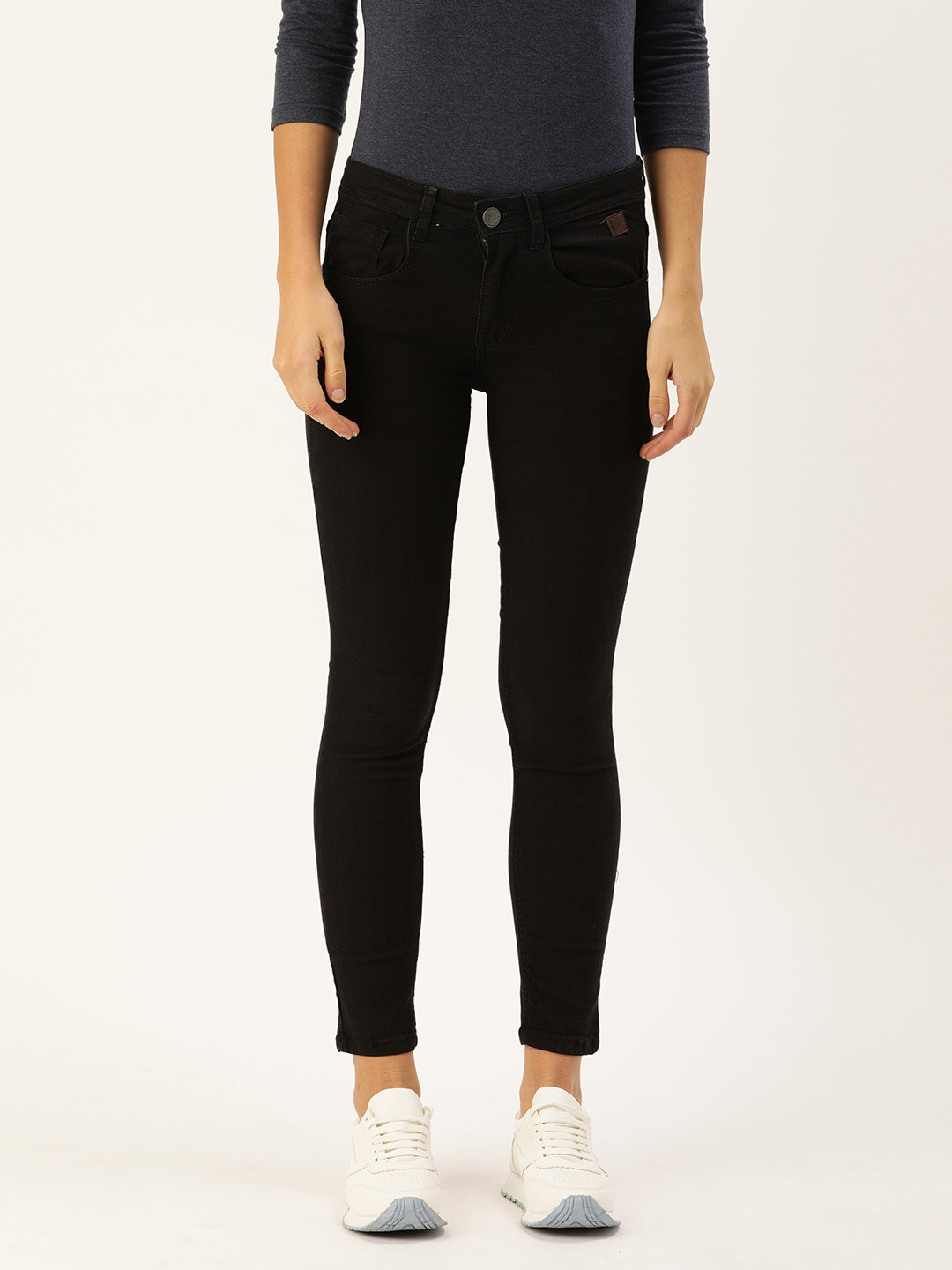 Buy Campus Sutra Women Black Slim Fit Mid Rise Clean Look Jeans - Jeans ...