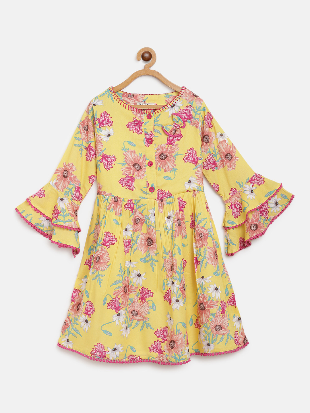 Buy Bella Moda Girls Yellow Floral Printed A Line Dress - Dresses for ...