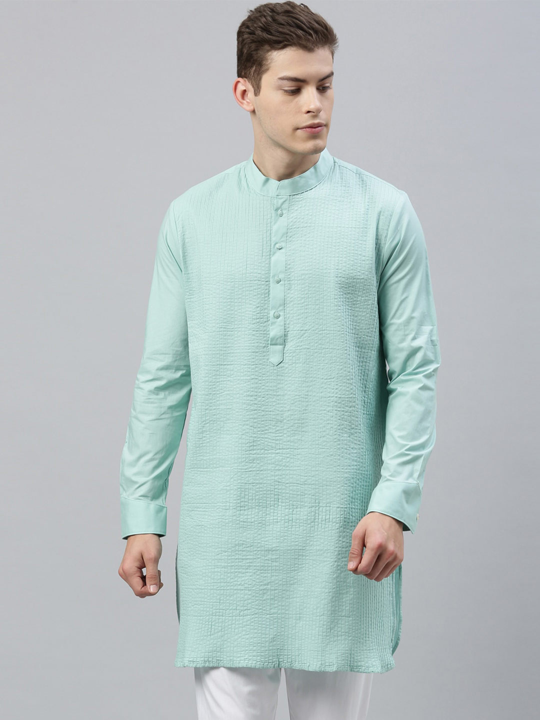 Buy RARE RABBIT Men Pintuck Slim Fit Mandarin Striped Kurta - Kurtas ...