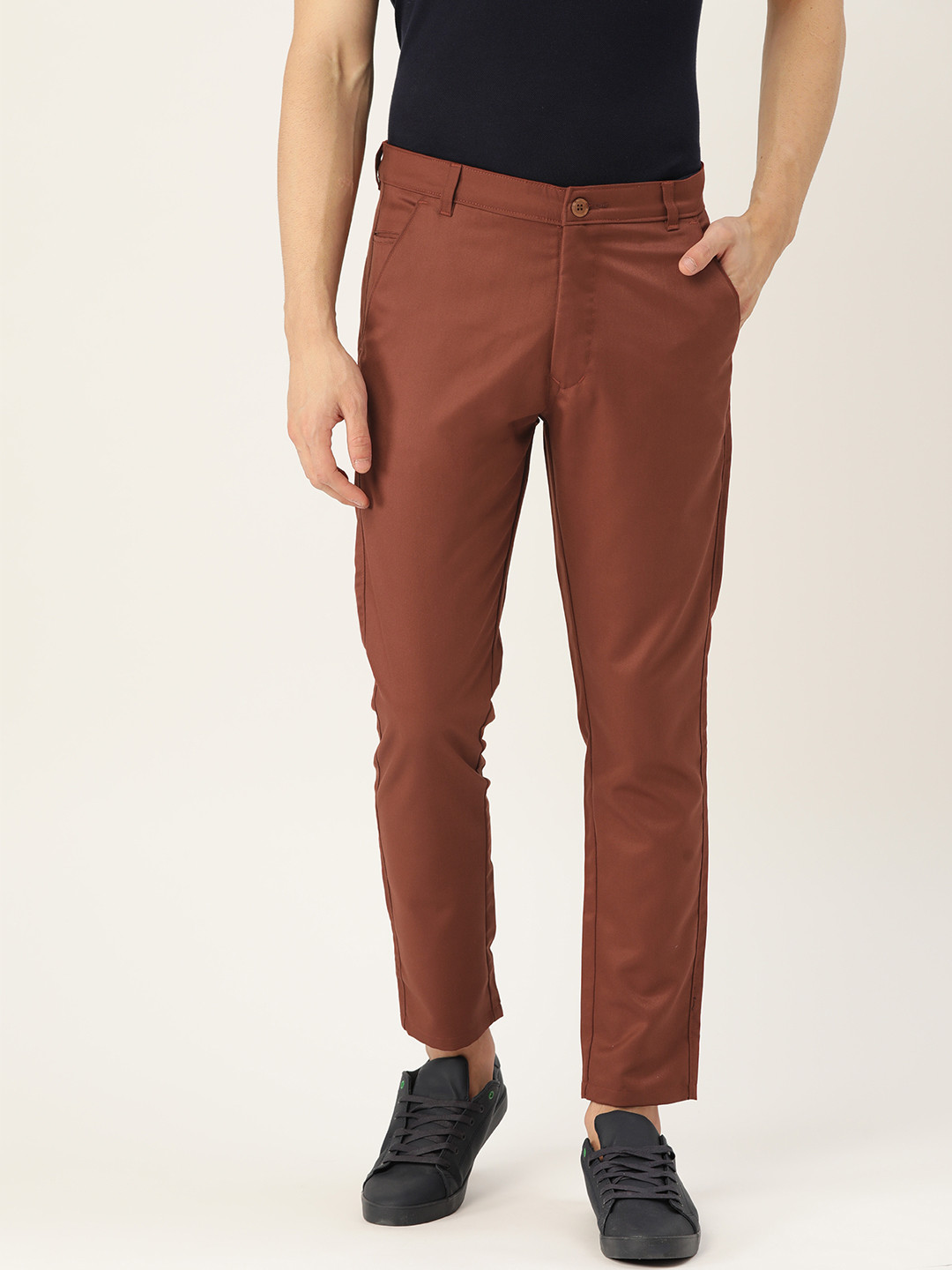 Buy SOJANYA Men Rust Brown Smart Regular Fit Solid Trousers - Trousers ...