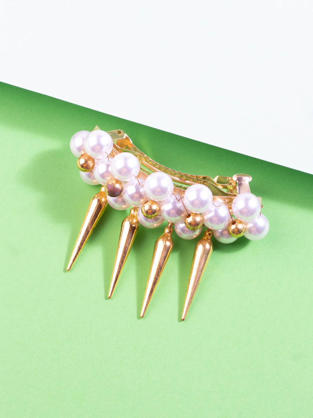 Buy AccessHer Gold Toned & White Embellished French Barrette - Hair ...