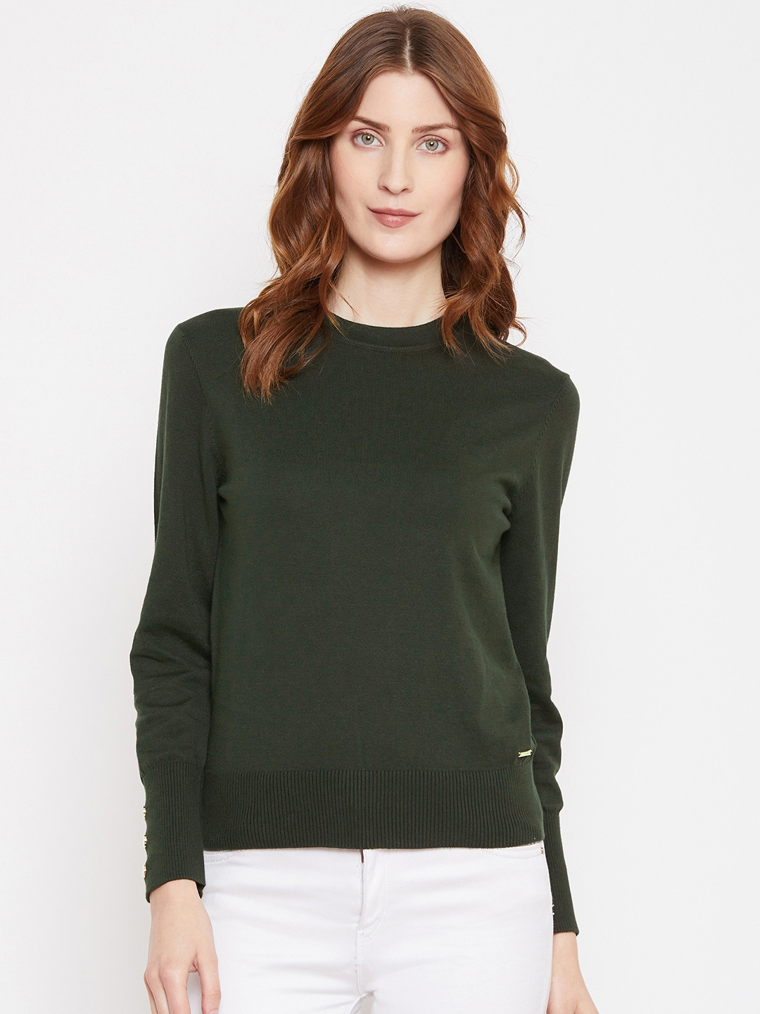 Buy Octave Women Olive Green Solid Pullover - Sweaters for Women ...