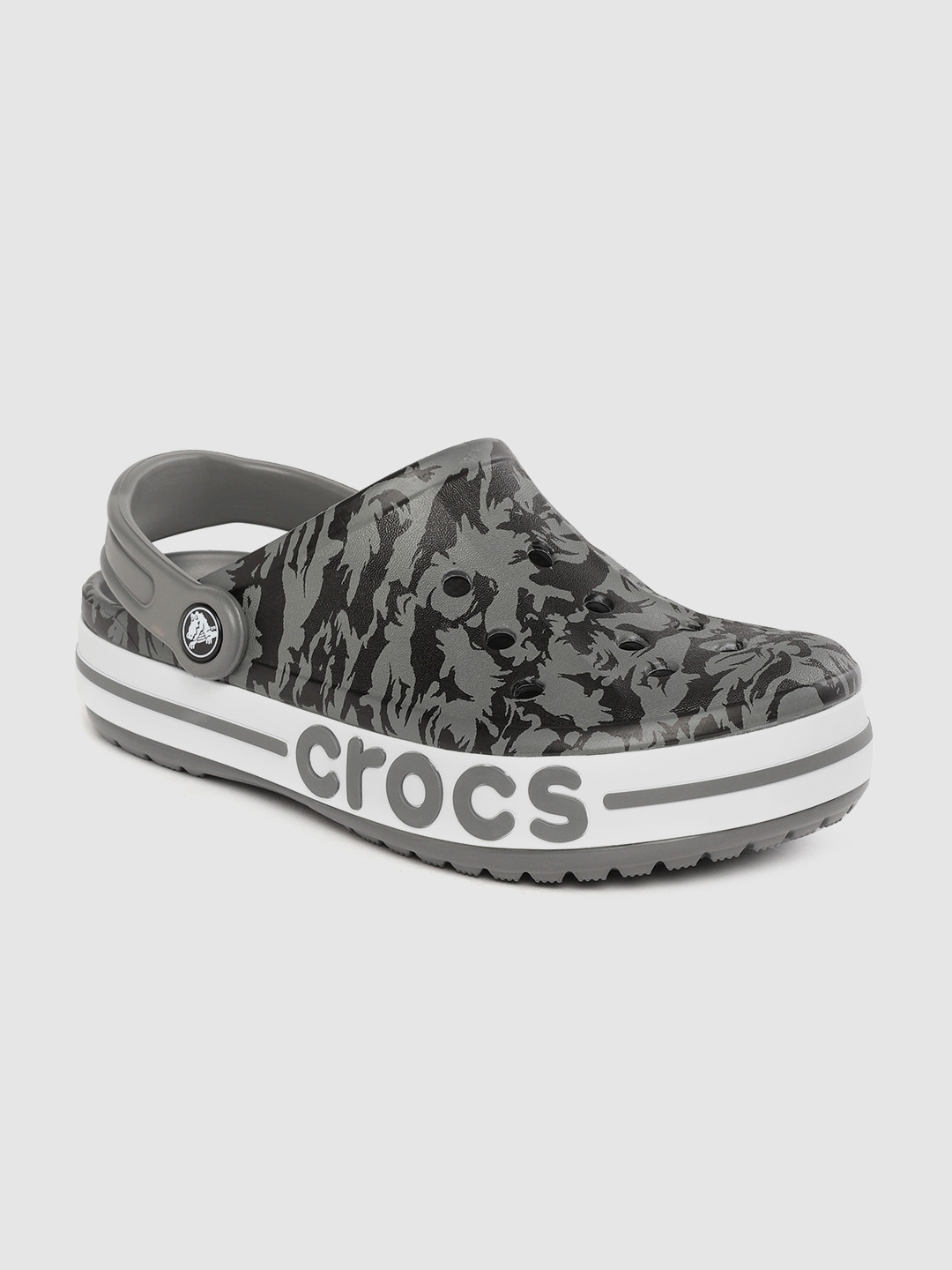 Buy Crocs Unisex Charcoal Grey & Black Abstract Printed Clogs With Cut ...