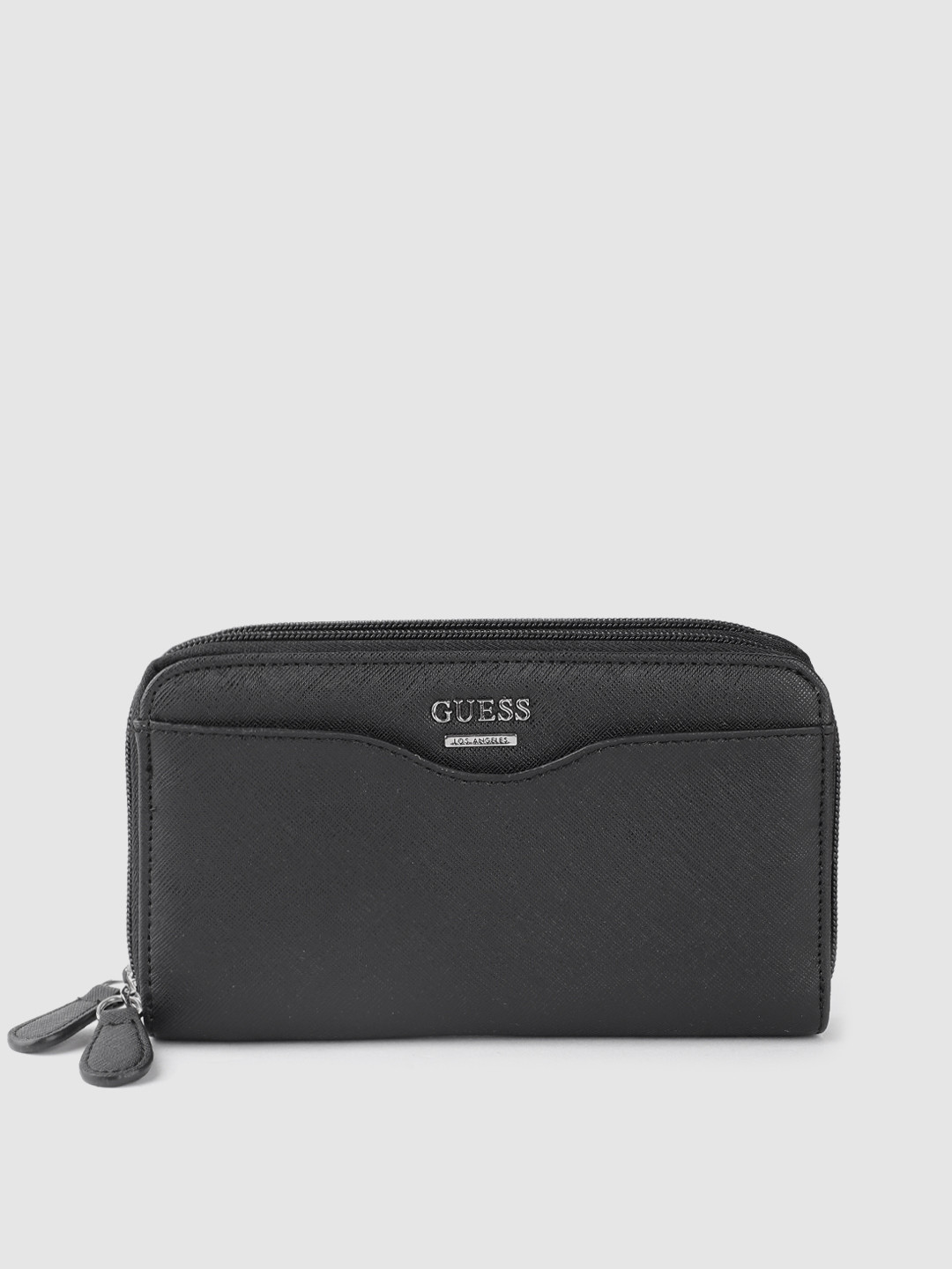 Buy GUESS Women Black Saffiano Effect Zip Around Wallet - Wallets for ...